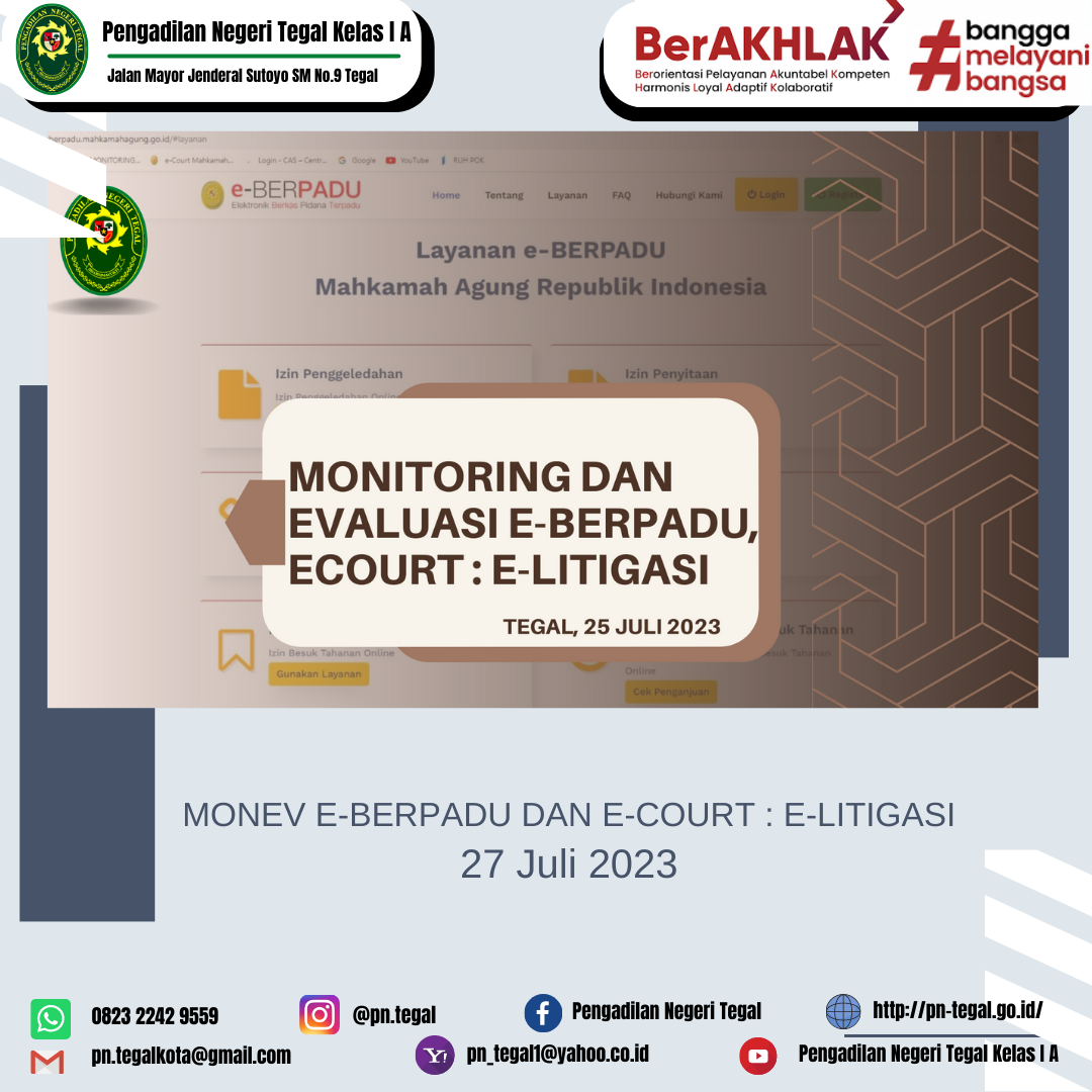 Monitoring dan Evaluasi E-Berpadu dan E-Court : E-Litigasi | PENGADILAN NEGERI TEGAL KELAS I A