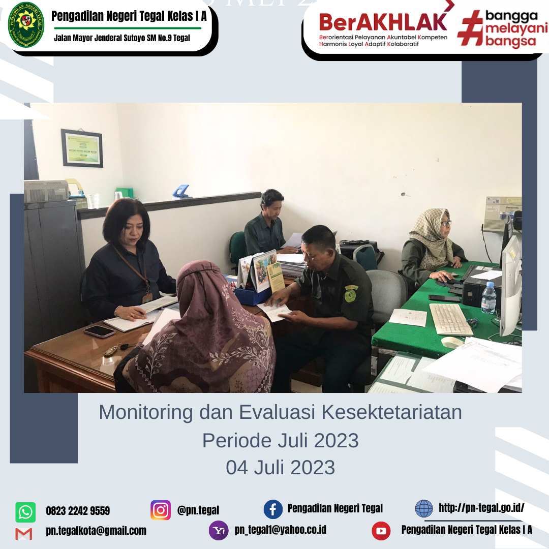 MONEV KESEKRETARIATAN PERIODE JULI 2023 | PENGADILAN NEGERI TEGAL KELAS I A