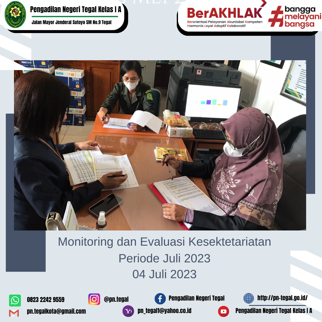 MONEV KESEKRETARIATAN PERIODE JULI 2023 | PENGADILAN NEGERI TEGAL KELAS I A