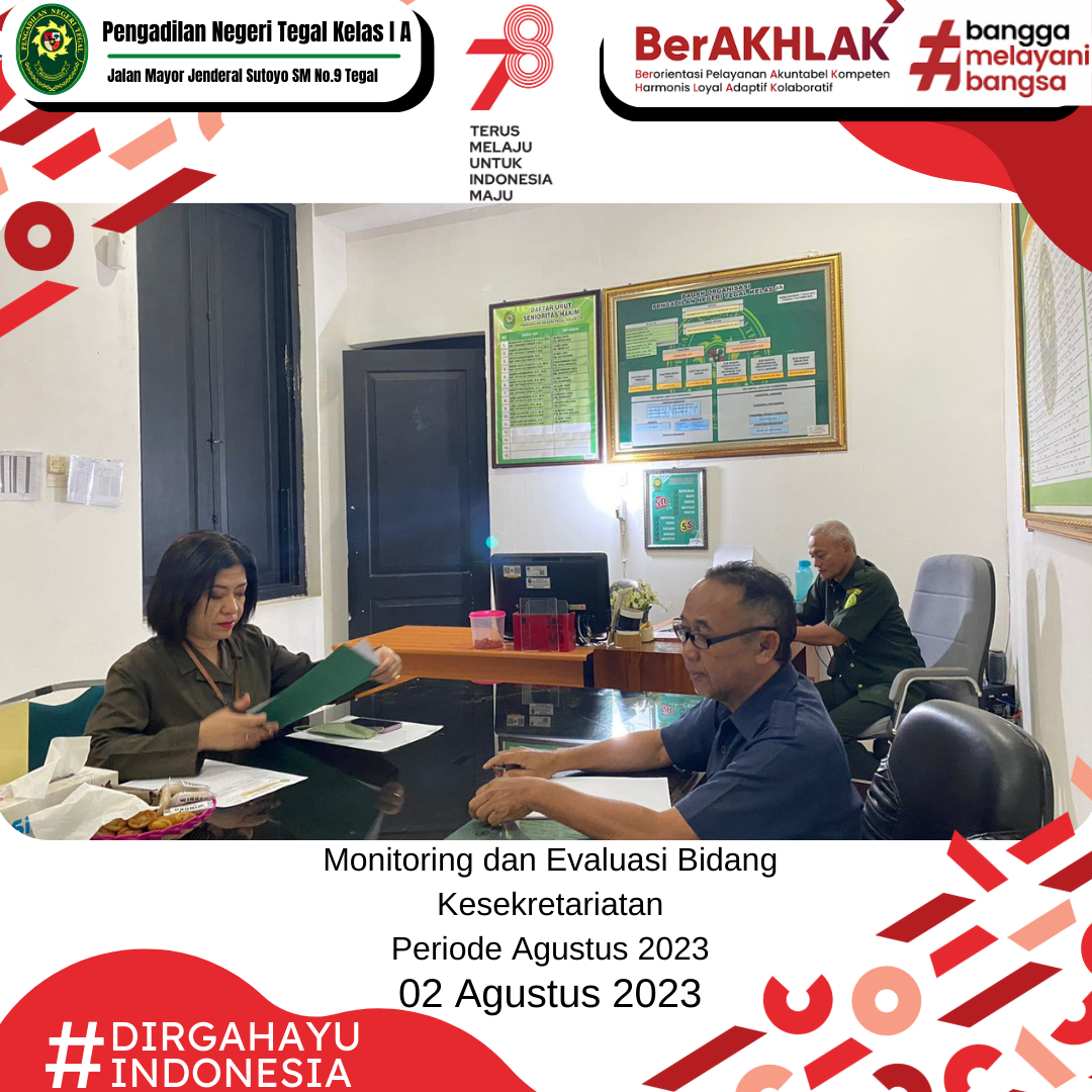 Monitoring dan Evaluasi Bidang Kesekretariatan Periode Agustus 2023 | PENGADILAN NEGERI TEGAL ...