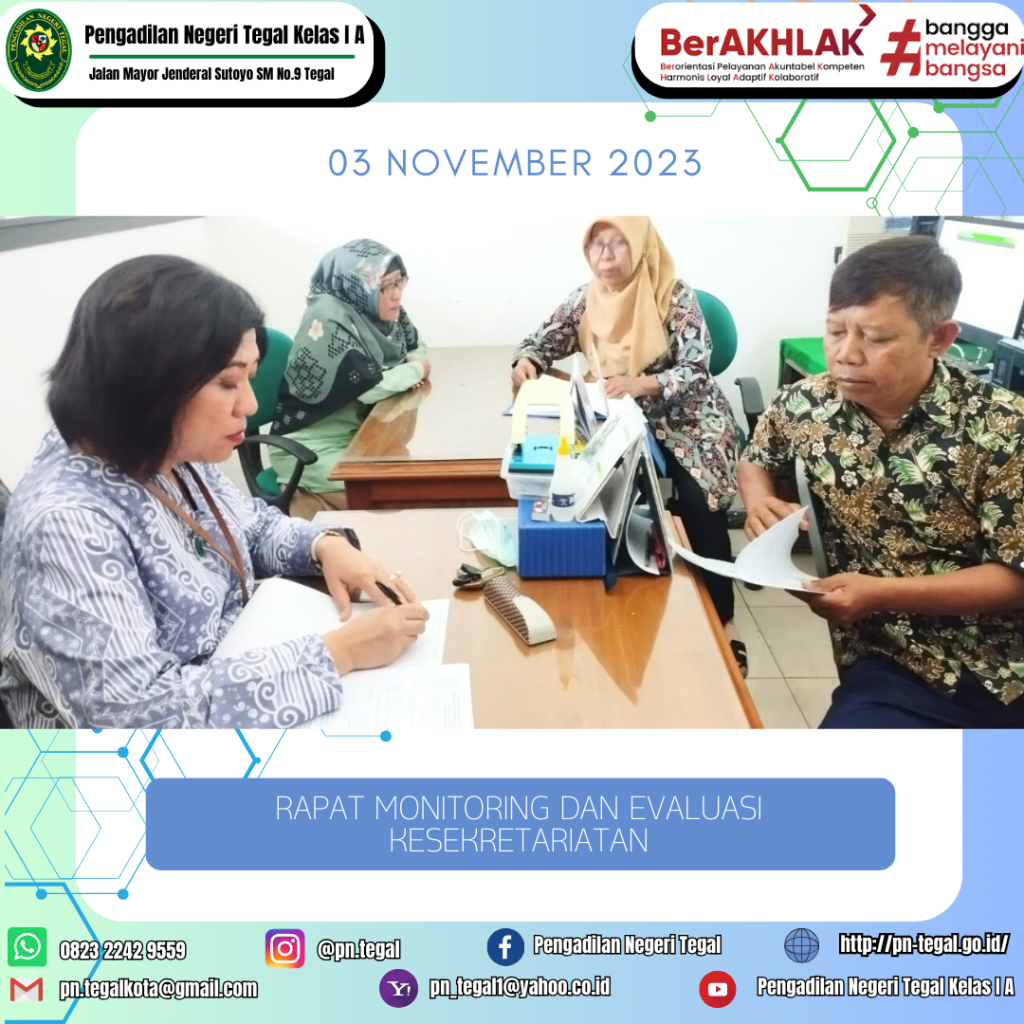 Rapat Monitoring dan Evaluasi Kesekretarian | PENGADILAN NEGERI TEGAL KELAS I A
