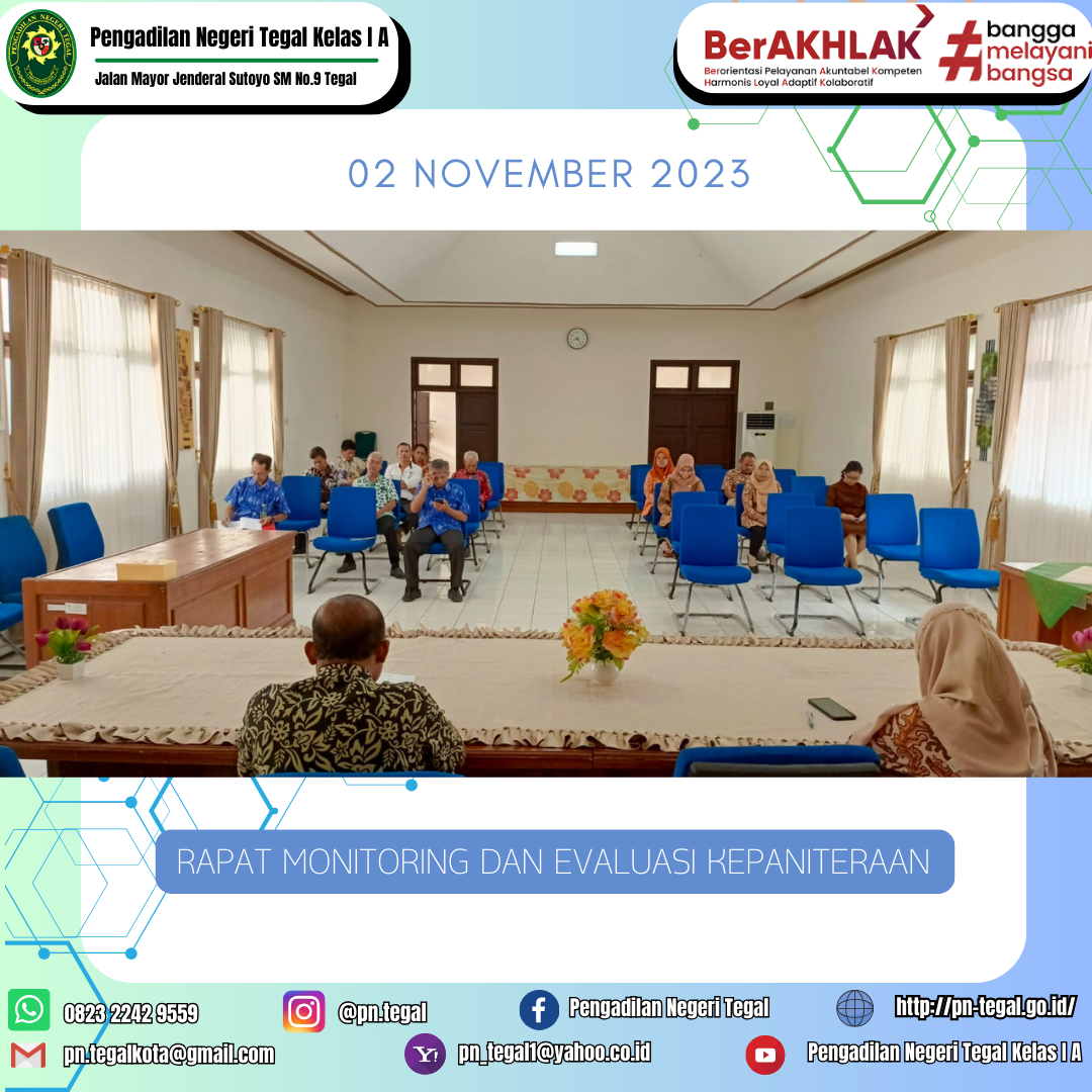 Rapat Monitoring dan Evaluasi Kepaniteraan Periode November 2023 | PENGADILAN NEGERI TEGAL KELAS I A