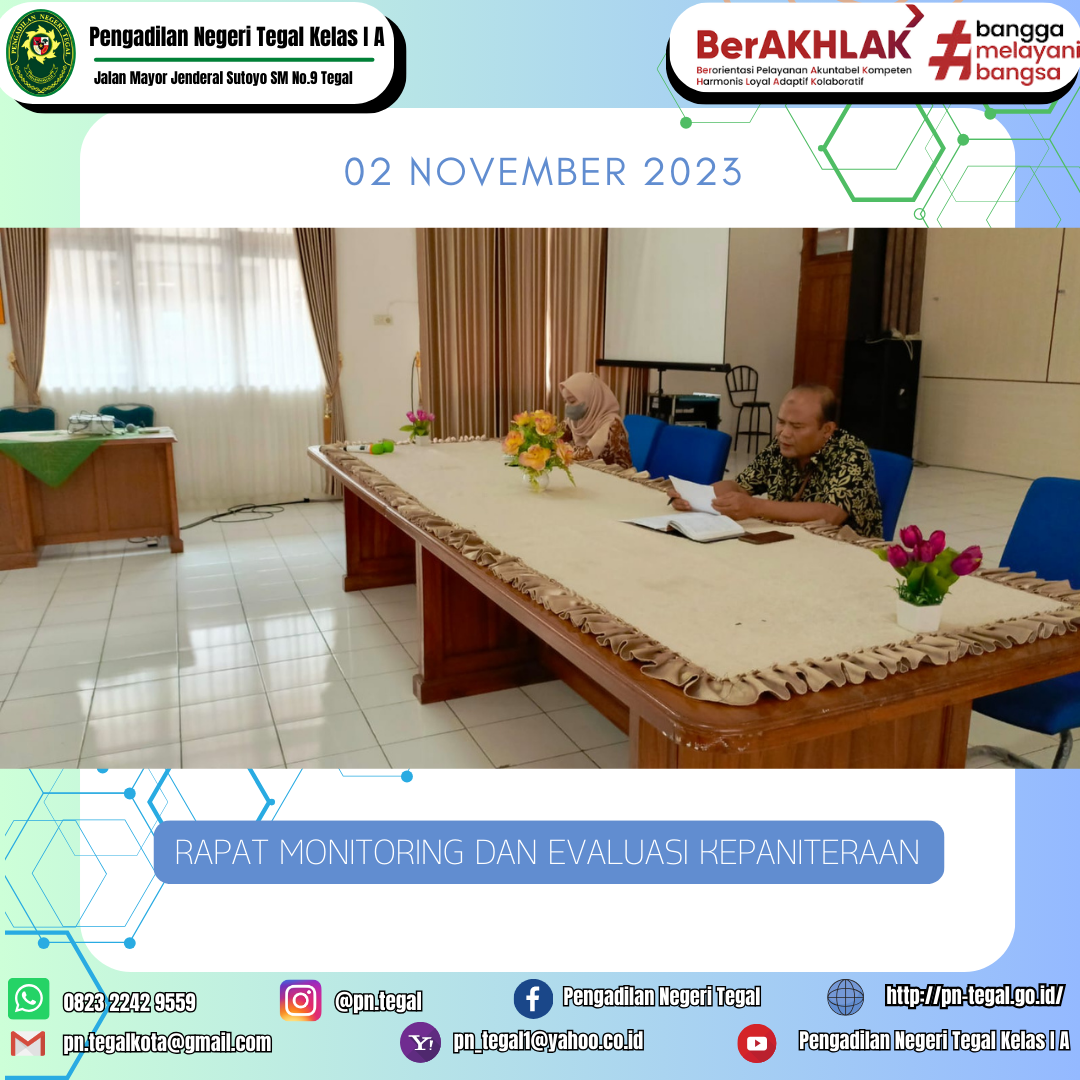 Rapat Monitoring dan Evaluasi Kepaniteraan Periode November 2023 | PENGADILAN NEGERI TEGAL KELAS I A