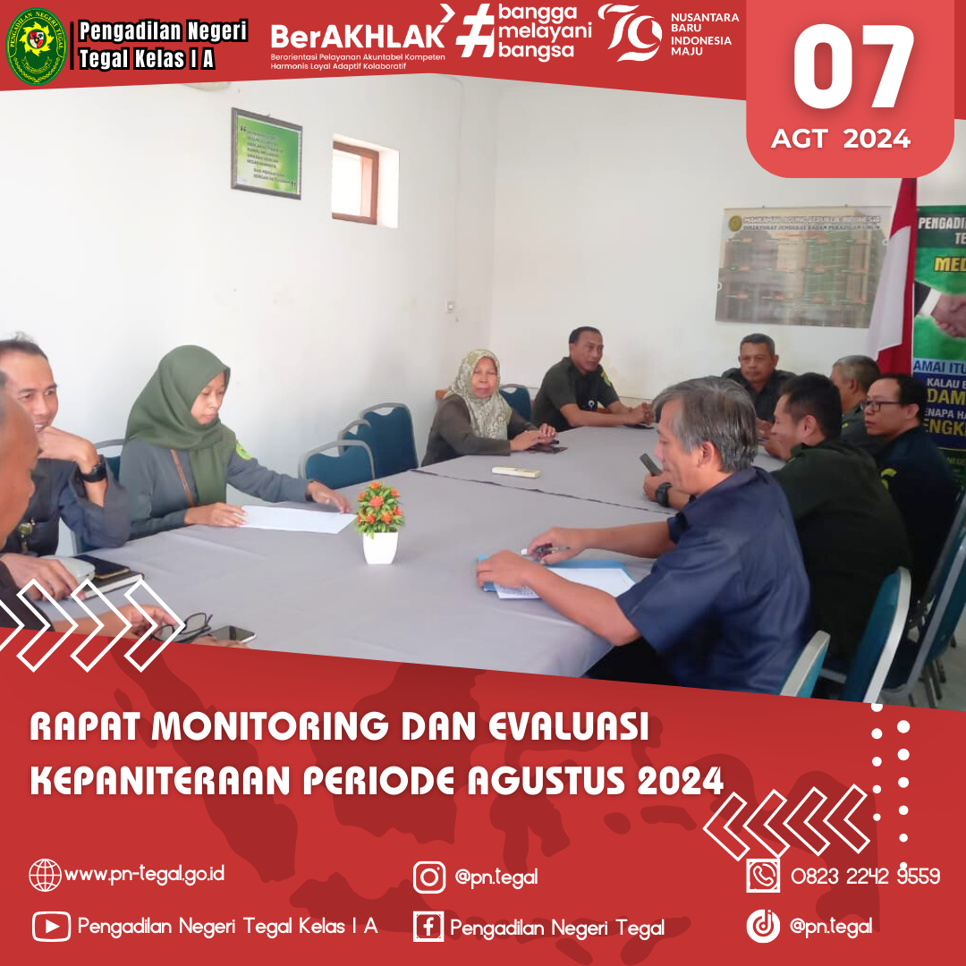 Rapat Monitoring dan Evaluasi Kepaniteraan Periode Agustus 2024 | PENGADILAN NEGERI TEGAL KELAS I A